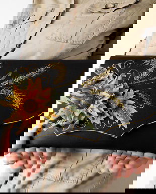 poseta plic handmade unicat din piele - Pink Flowers | Breslo