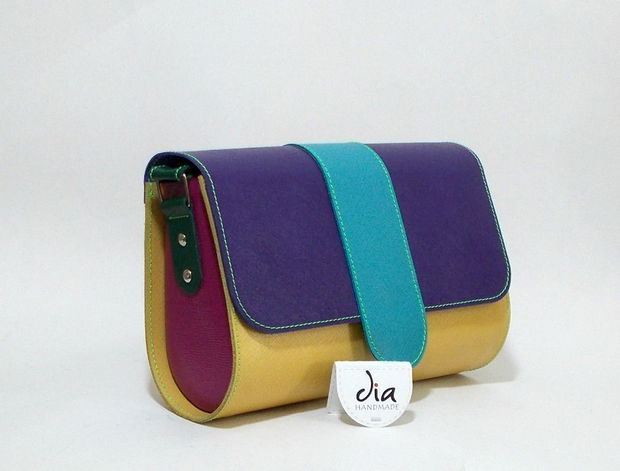 Geanta din piele naturala, handmade, multicolora | Breslo
