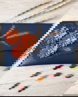 poseta plic handmade unicat din piele - Pink Flowers | Breslo