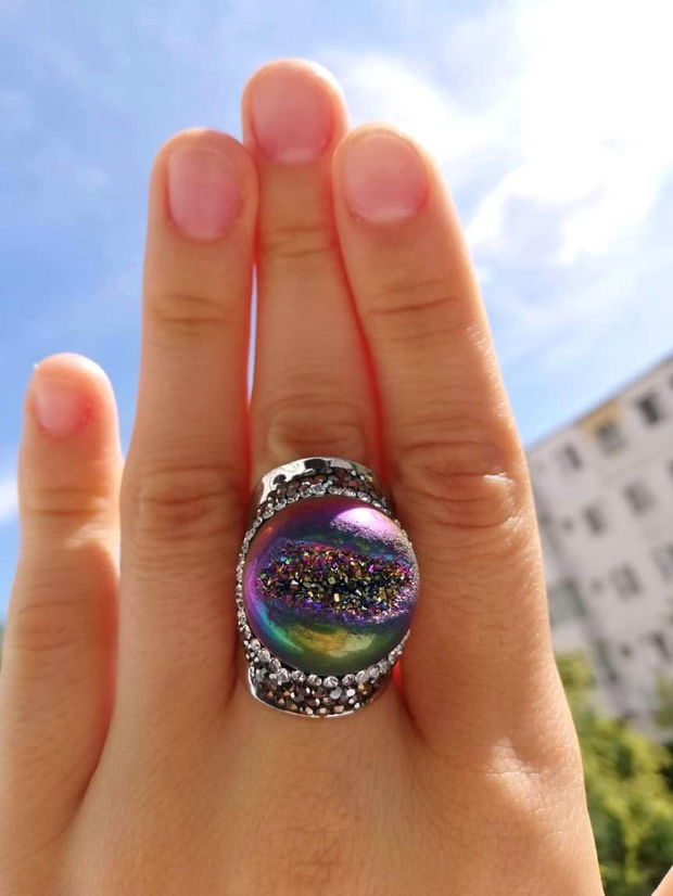 Inel titanium druzy & rhinestone | Breslo