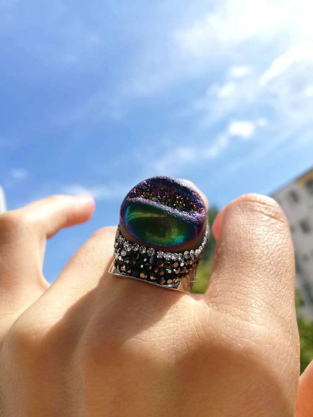 Inel titanium druzy & rhinestone | Breslo