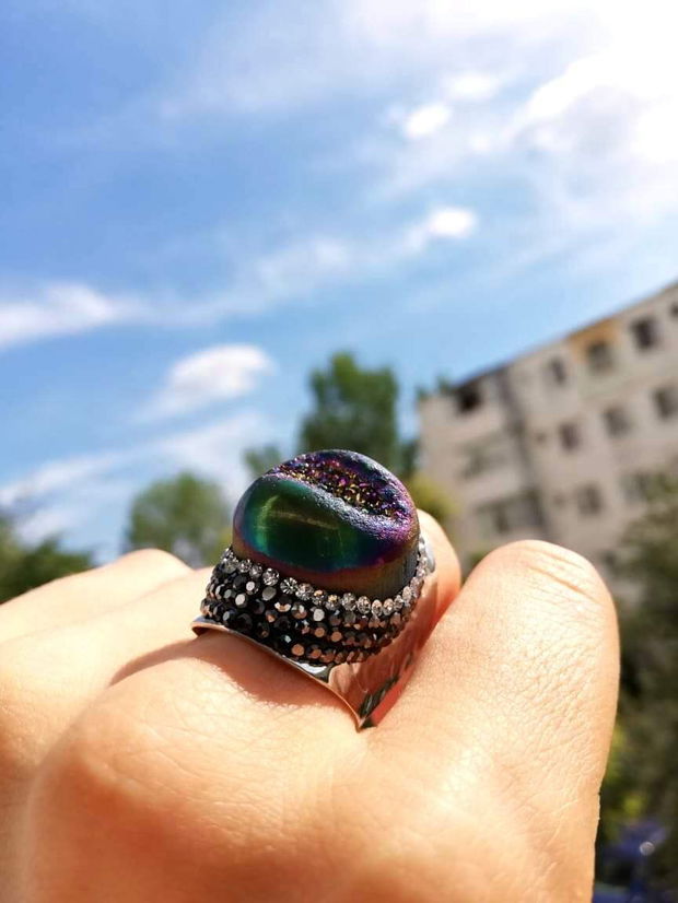 Inel titanium druzy & rhinestone | Breslo