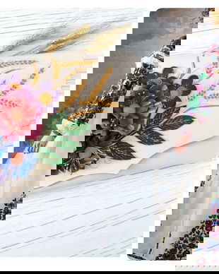 poseta plic handmade unicat din piele - Little Flowers | Breslo