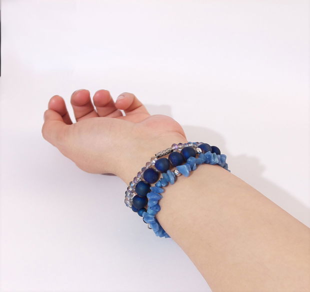 Set 3 bratari BLUE SUMMER STACK / agate, jad | Breslo