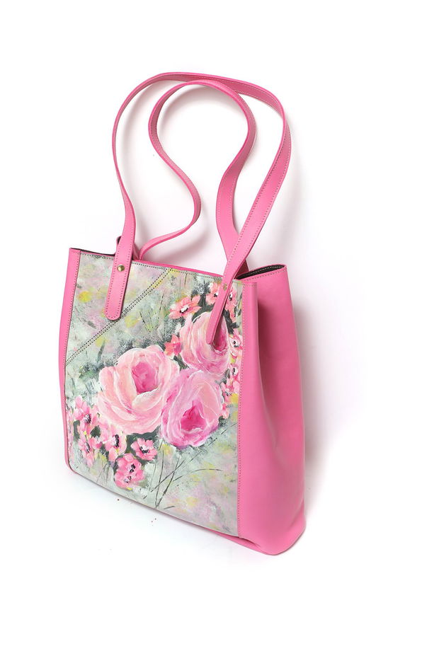 Geanta de umar/mana din piele ciclam, pictata manual | Breslo