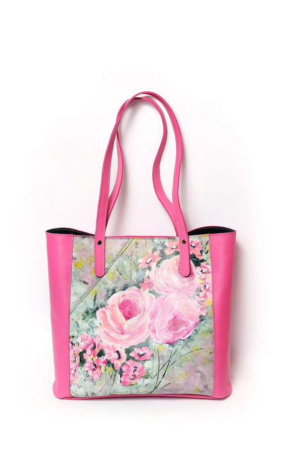 Geanta de umar/mana din piele ciclam, pictata manual | Breslo