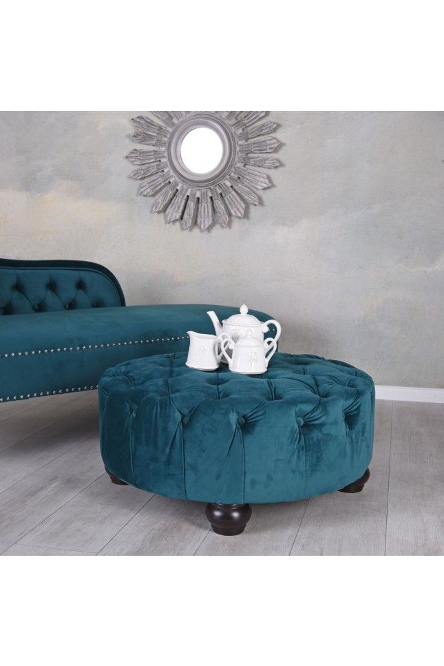 Scaun puf din lemn masiv negru cu tapiterie albastra | Fashion Hunt