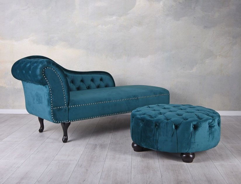 Scaun puf din lemn masiv negru cu tapiterie albastra | Fashion Hunt