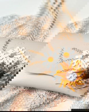 poseta plic handmade unicat din piele - Pink Flowers | Breslo