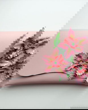 poseta plic handmade unicat din piele - Little Flowers | Breslo