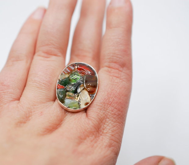 Inel argint 925 cu mozaic din agate | Breslo