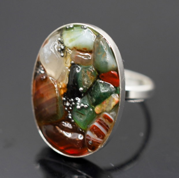 Inel argint 925 cu mozaic din agate | Breslo