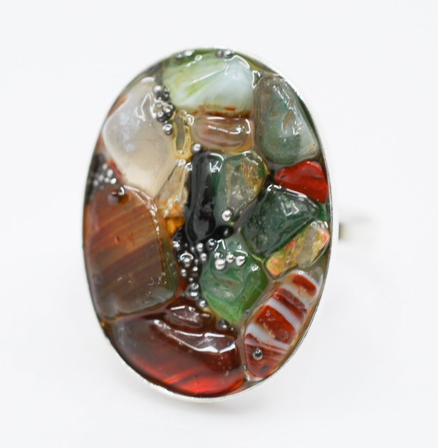 Inel argint 925 cu mozaic din agate | Breslo