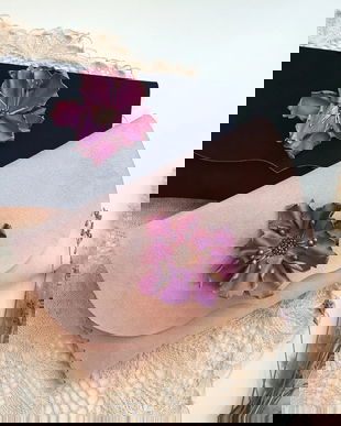 poseta plic handmade unicat din piele - Little Flowers | Breslo