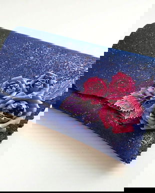 poseta plic handmade unicat din piele - Pink Flowers | Breslo