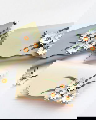 poseta plic handmade unicat din piele - Pink Flowers | Breslo