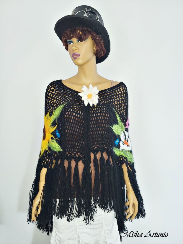 Sal crosetat, franjurat, cu flori de vara impaslite | Breslo