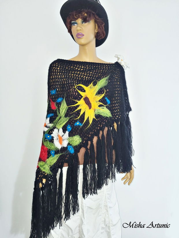 Sal crosetat, franjurat, cu flori de vara impaslite | Breslo