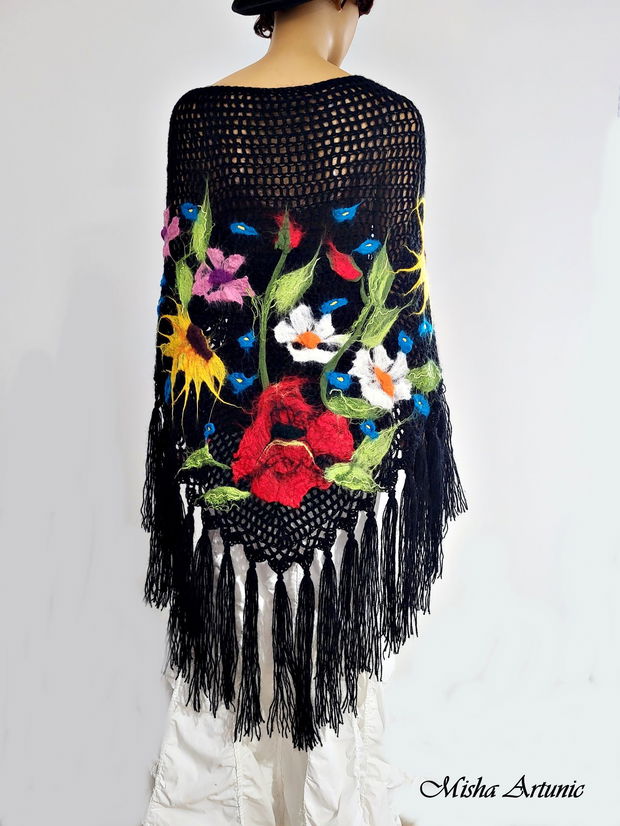 Sal crosetat, franjurat, cu flori de vara impaslite | Breslo