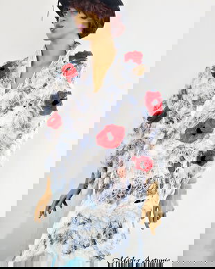 Sal din matase naturala si maci rosii impasliti | Breslo