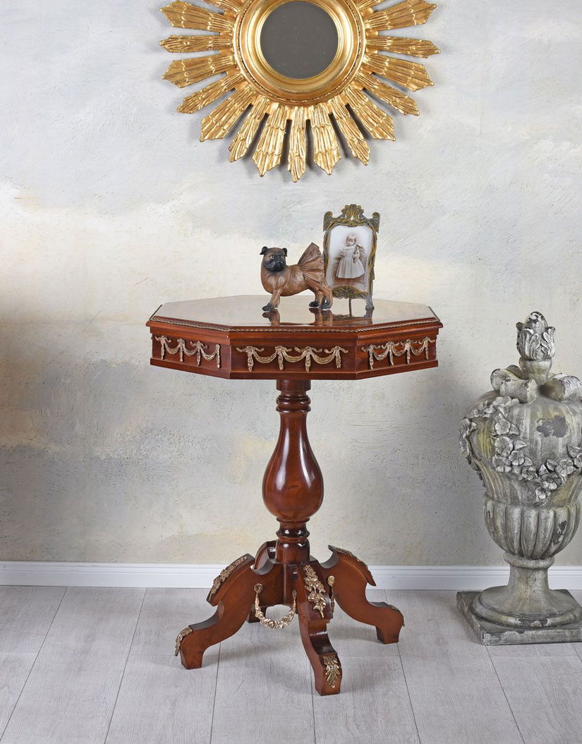 Masa Art Deco din lemn masiv furniruit cu decoratiuni din alama ...