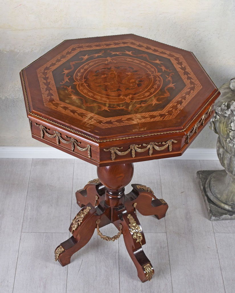 Masa Art Deco din lemn masiv furniruit cu decoratiuni din alama ...