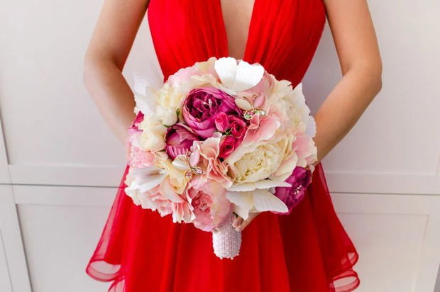 Buchete de mireasa cu flori artificiale roz deschis | Breslo