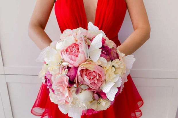 Buchete de mireasa cu flori artificiale roz deschis | Breslo