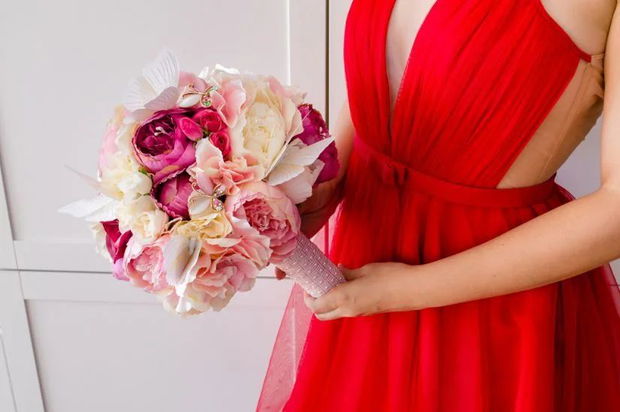 Buchete de mireasa cu flori artificiale roz deschis | Breslo