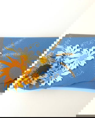 poseta plic handmade unicat din piele - Pink Flowers | Breslo