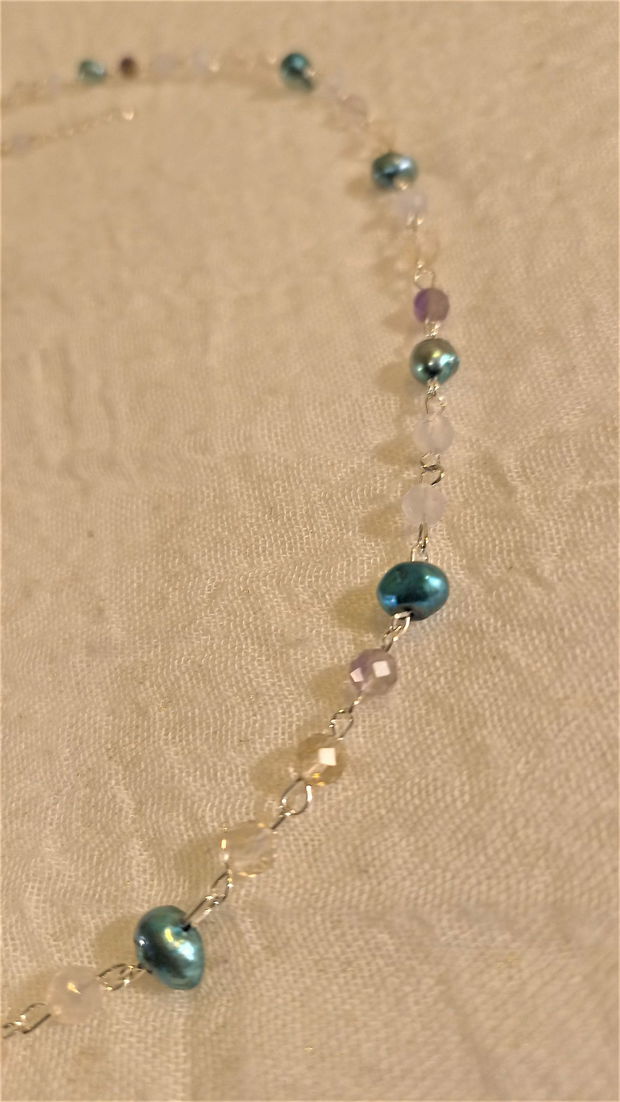 Colier argint pastel asimetric mediu calcedonie ametist cuart roz cuart ...