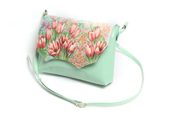Geanta de umar din piele vernil lac, cu lalele | Breslo