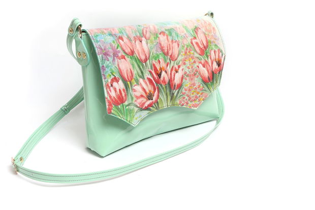Geanta de umar din piele vernil lac, cu lalele | Breslo