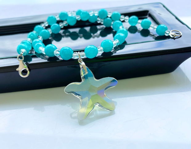 Colier argint 925 placat cu rodiu, jad, cristal de stanca si pandativ ...