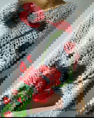 REZERVAT - Sal crosetat, pufos, moale, fluid cu maci rosii impasliti 3D ...