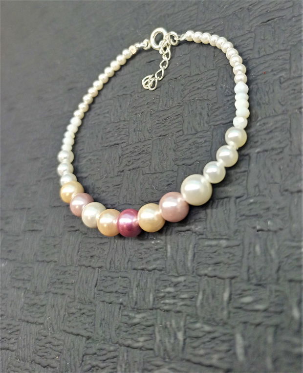 Bratara argint sidef perle scoica/sidef/mother of pearl gradient pastel ...
