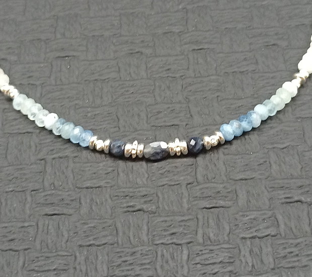 Colier argint safir natural acvamarin gradient lant argint minimalist ...