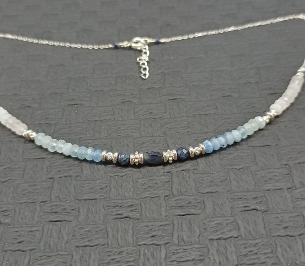 Colier argint safir natural acvamarin gradient lant argint minimalist ...