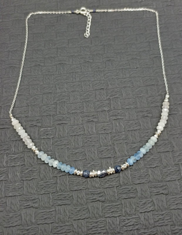 Colier argint safir natural acvamarin gradient lant argint minimalist ...