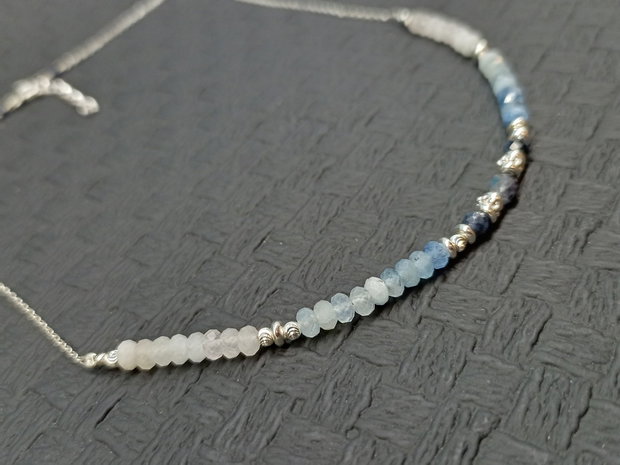 Colier argint safir natural acvamarin gradient lant argint minimalist ...