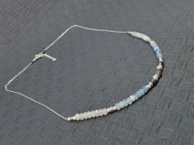 Colier argint safir natural acvamarin gradient lant argint minimalist ...