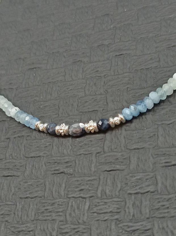 Colier argint safir natural acvamarin gradient lant argint minimalist ...