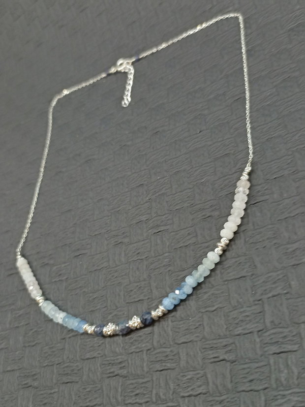 Colier argint safir natural acvamarin gradient lant argint minimalist ...