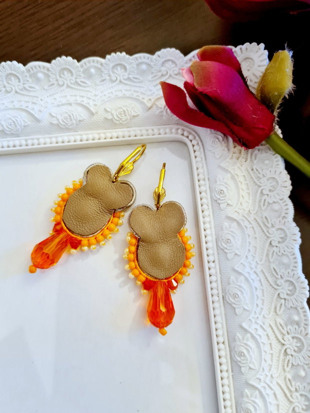 Cercei soutache portocalii cu cristale | Breslo