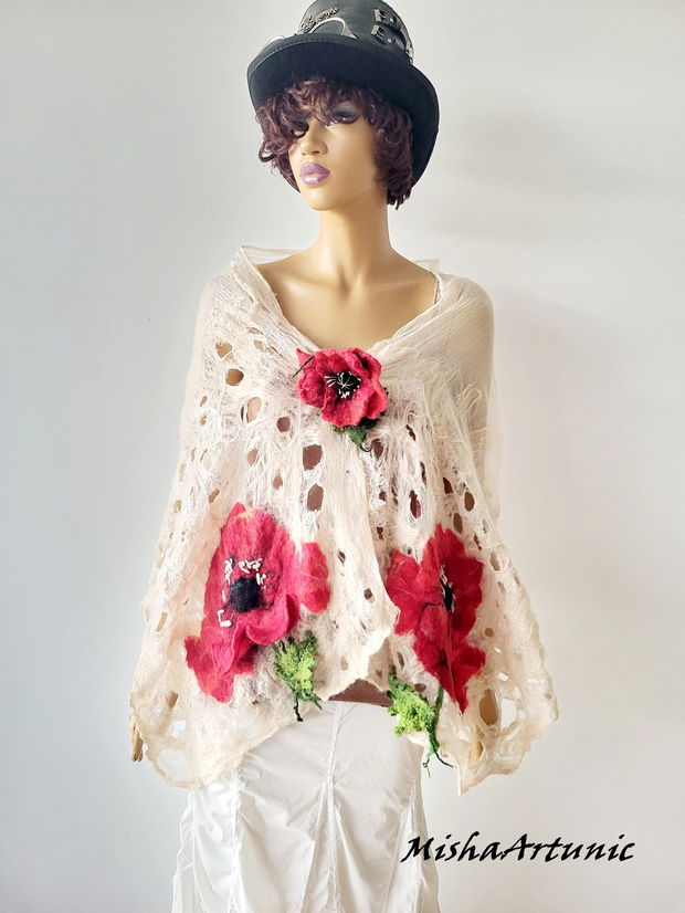 Rezervat - Sal din matase naturala si maci rosii impasliti | Breslo