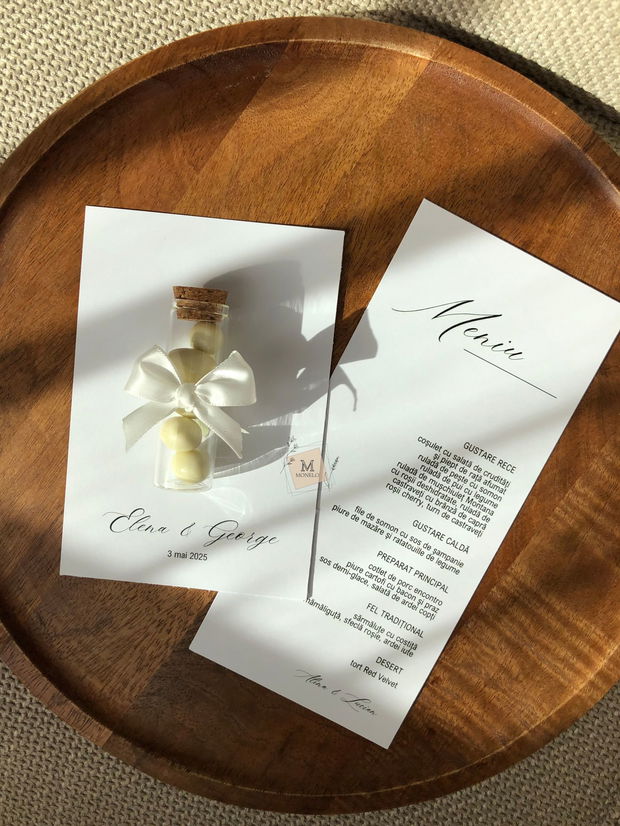 Set nunta Marturii si Meniuri - Sticlute cu bomboane | Breslo