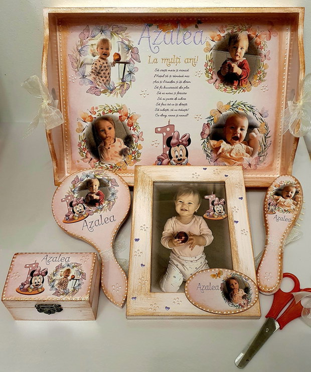 Set personalizat pentru taierea motului / 1an, fete, tema Minnie Mouse ...