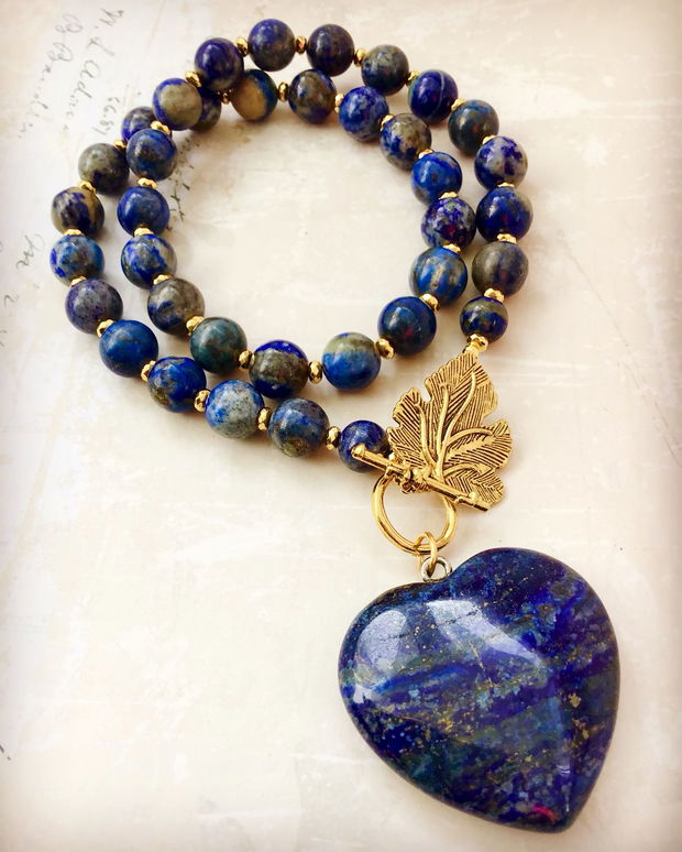 Colier vintage inima lapis lazuli | Breslo