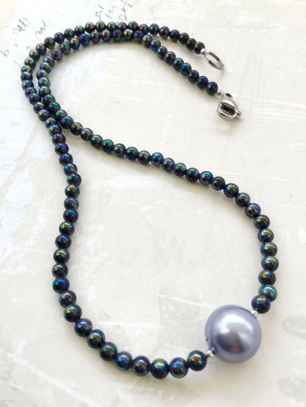 Colier CHOKER perle de Mallorca petrol | Breslo