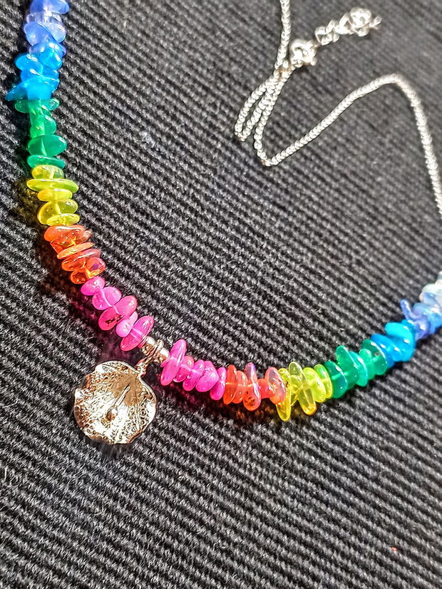 Colier argint opal de foc etiopian curcubeu multicolor rainbow charm ...